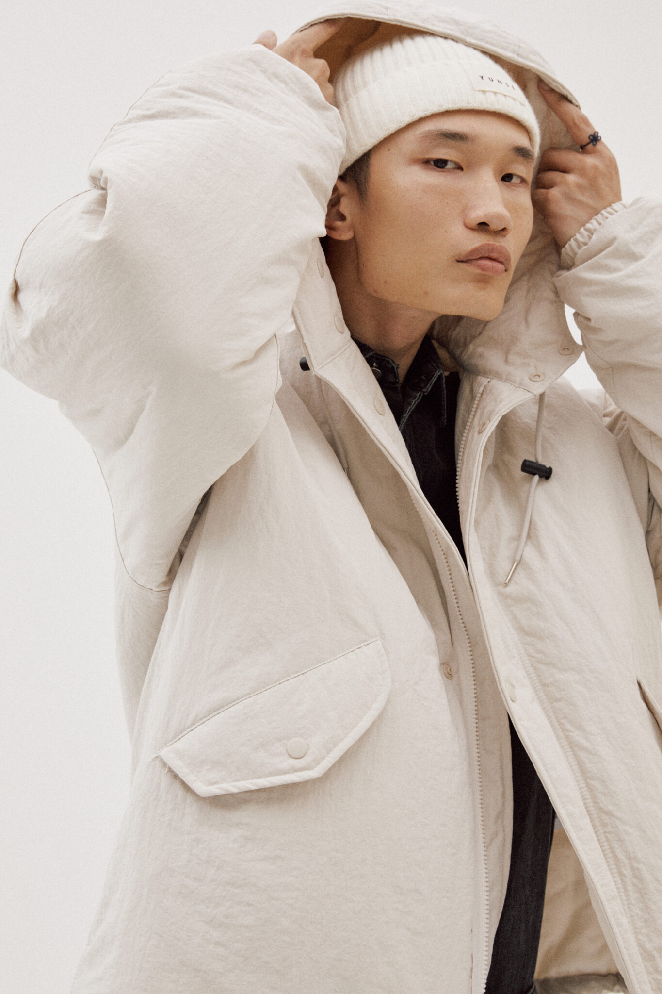 Peak Hood Padded Jacket Ivory - Not Just Another Store